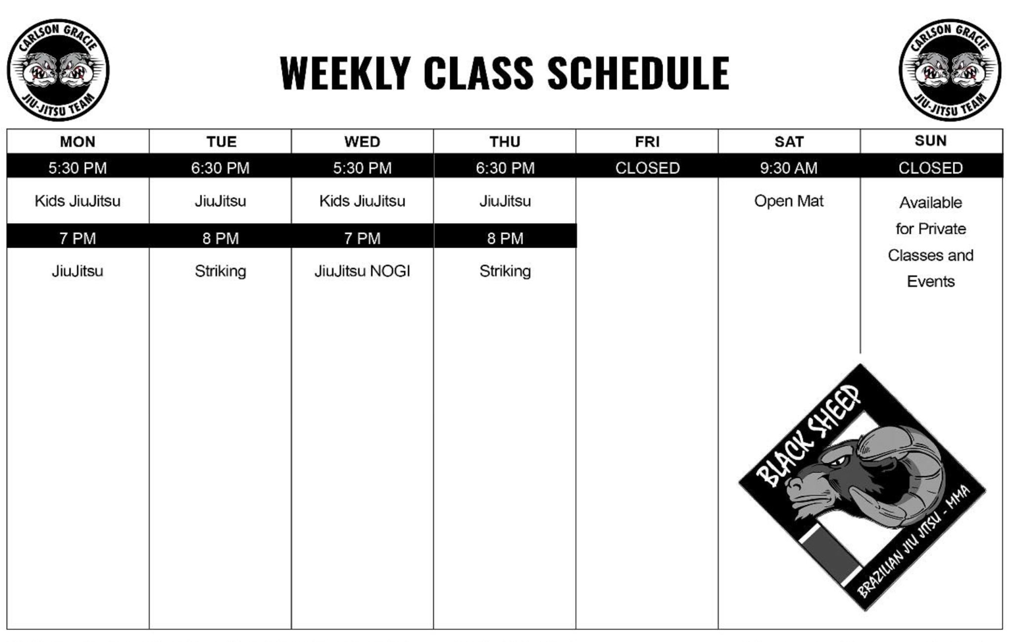 Jiu Jitsu Schedule - Black Sheep Jiu Jitsu Louisburg